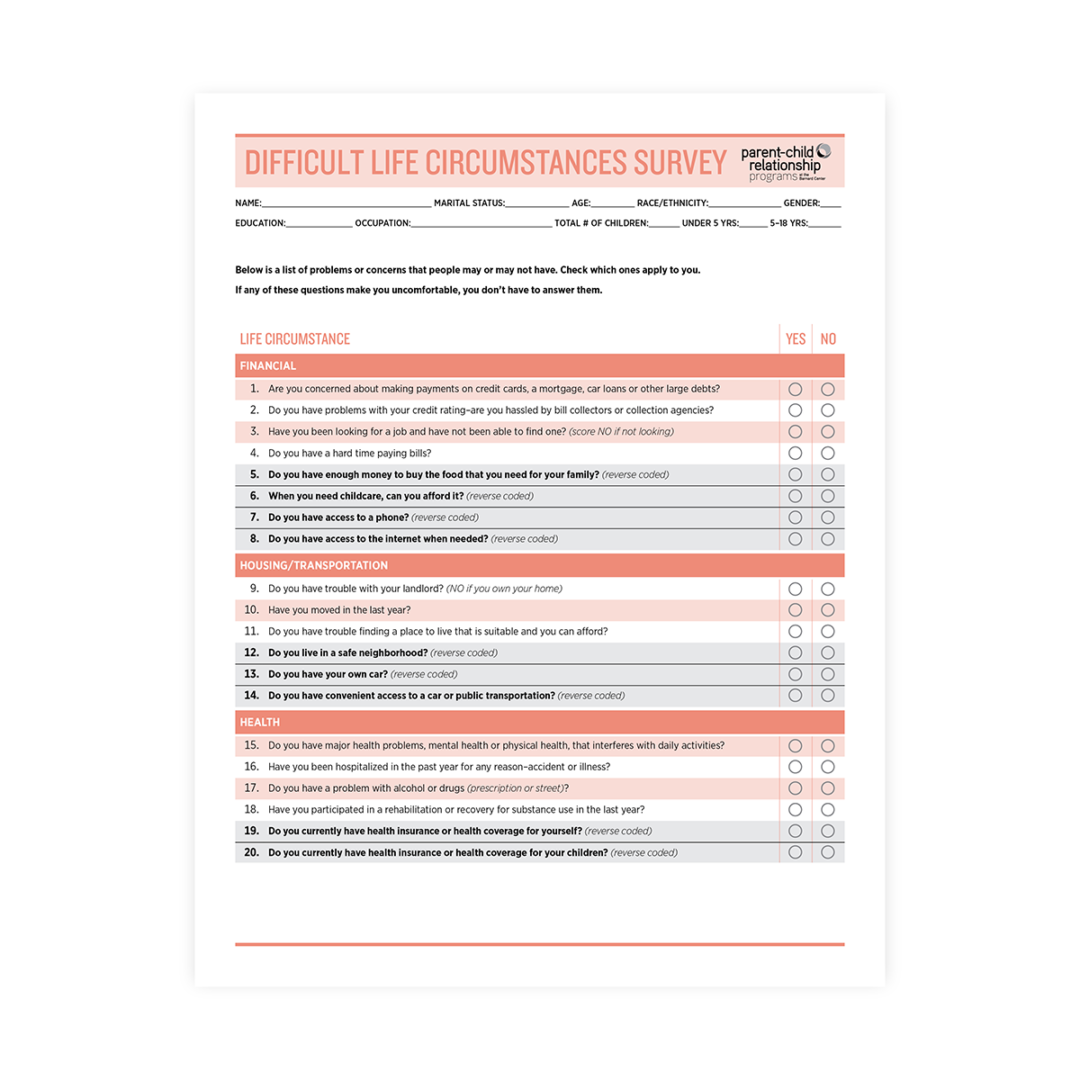 Difficult Life Circumstances (DLC) Scale - Parent-Child Relationship ...